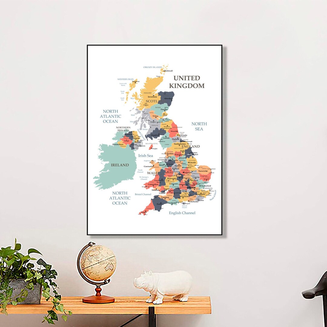Map Poster United Kingdom Map, UK Map, Great Britain Map, Digital Cool ...