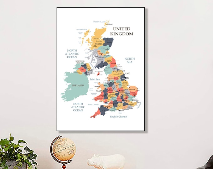 ENGLAND Map, WALES Map With Counties, 1930s Vintage UK Map With London ...