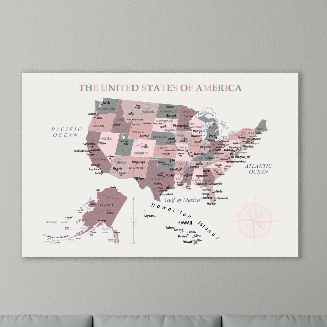 America Map Digital Poster, Farmhouse Wall Decor, Nursery Decor Wall ...