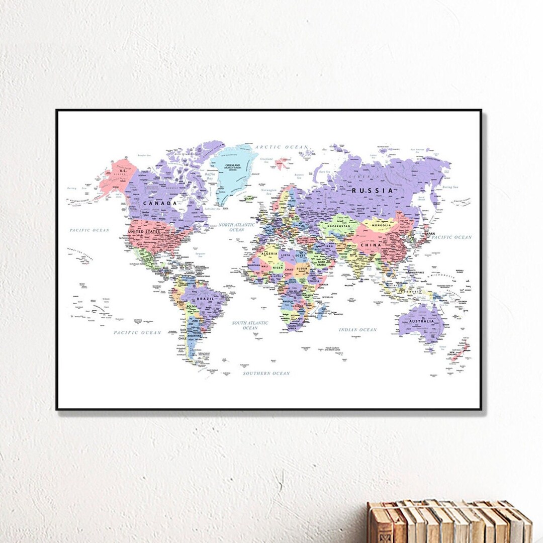 Digital World Map, Purple Pink Wall Decor, Wall Poster Download ...