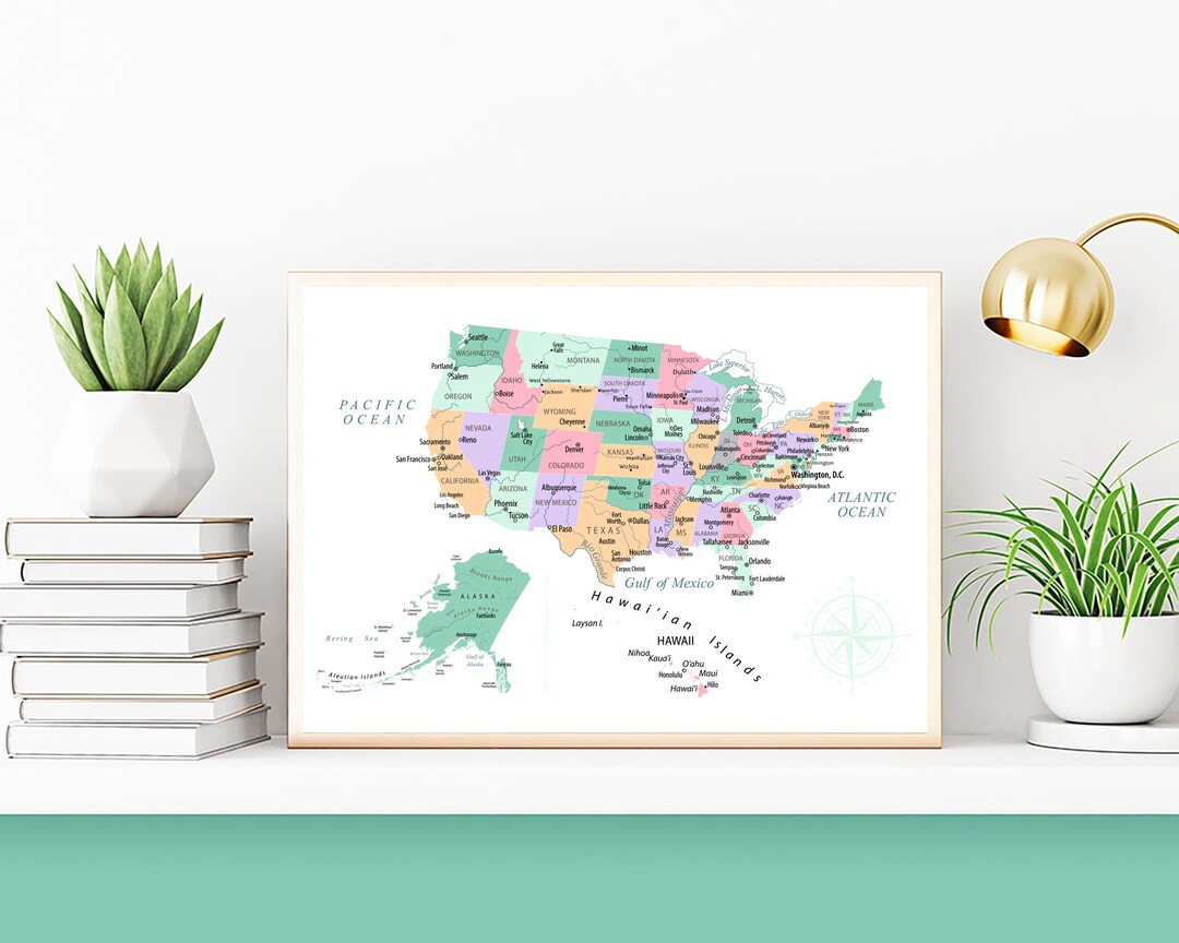 Map Poster America,usa Digital Printable Maps Wall Poster,digital ...