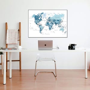 Blue World Map Poster A1,detailed Accurate Travel Map Print, Wall Map ...