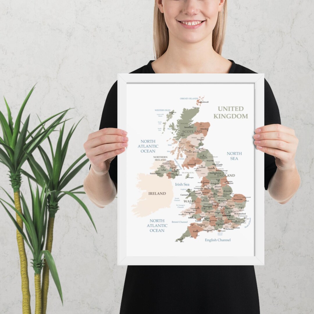 Map of Great Britain UK Map Poster Art Print Framed Photo Paper Poster ...