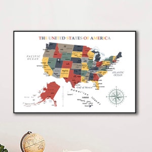 Usa Map,united States Digital Map Printable, Travel Gift, Homeschool ...