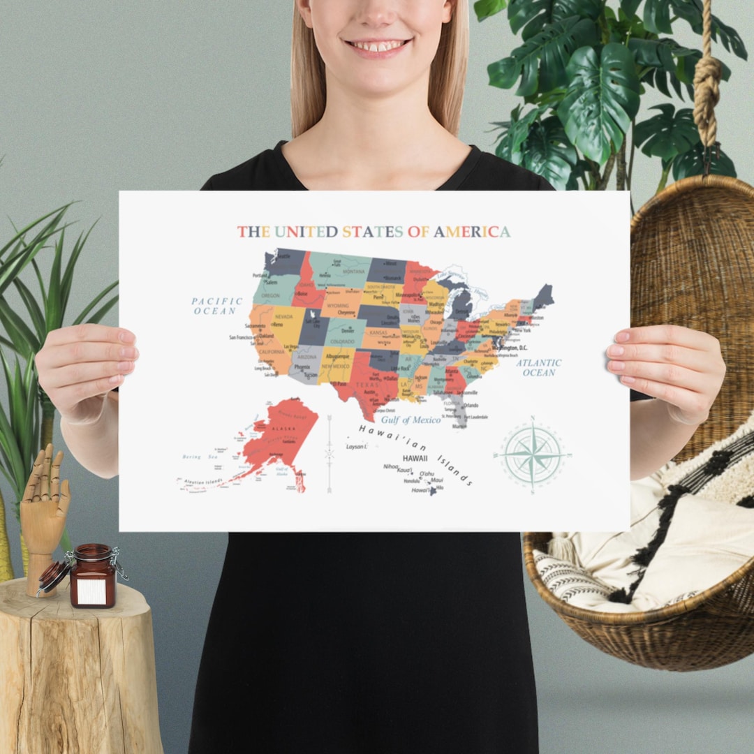 United States Map Print, Usa Map Poster,homeschool Wall Poster,cool ...