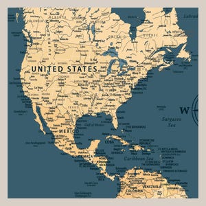 World Map Navy Framed Paper Poster, Large Detailed World Map Wall Art ...