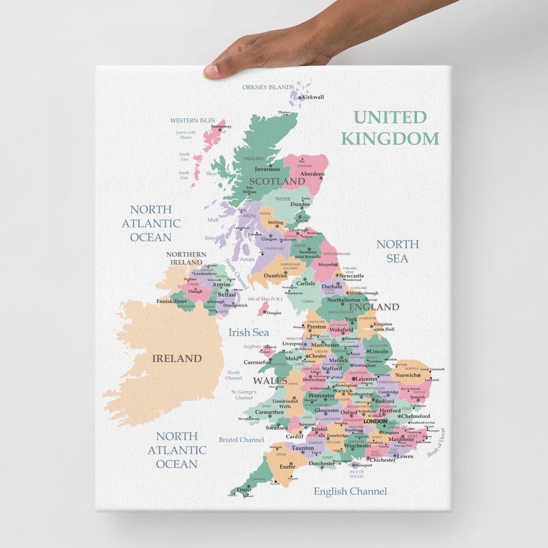 United Kingdom Map Thin Canvas UK Map Poster Canvas Wall Decor Above ...