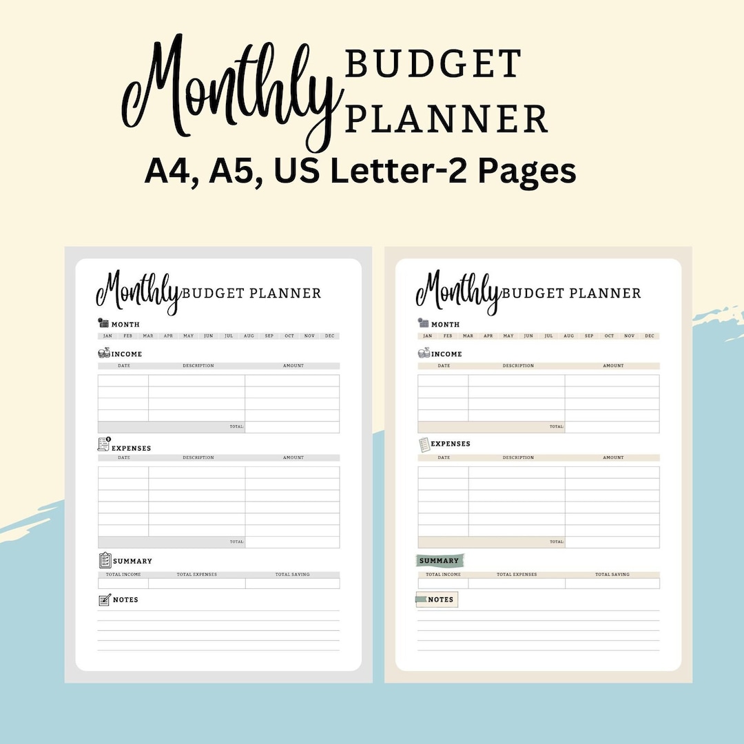 Monthly Budget List Instant Download Pdf, Printable Digital Budget ...