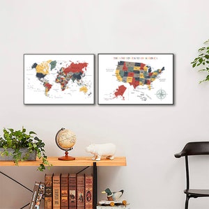 Wall Set Posters Digital World Map Usa Map, United States Map Print ...