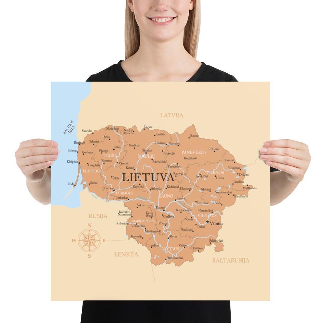 Printable Lithuania Lietuva Map Poster on Paper,stylish Wall Art Decor ...