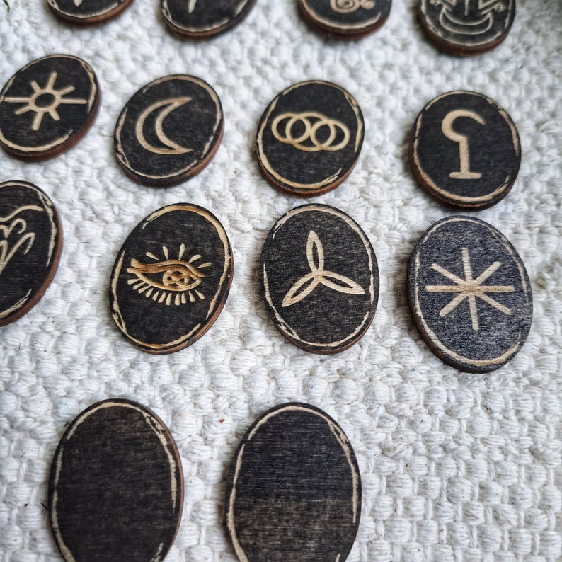 Wicca Runes Set 13 Witches Runes Oval Wooden Runes Divination - Etsy