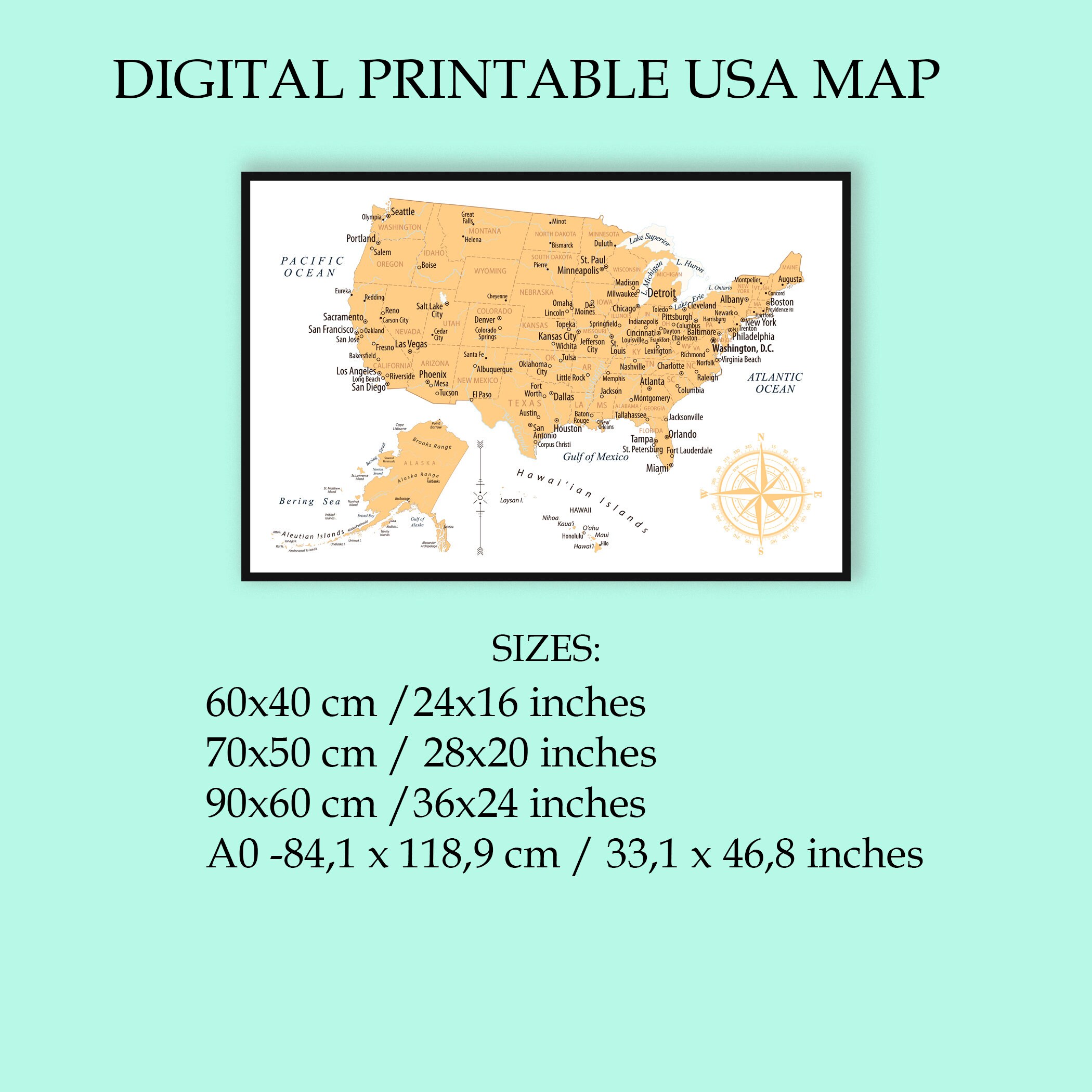 Beige Usa Map Printable US Map Posterdownloadable Home - Etsy