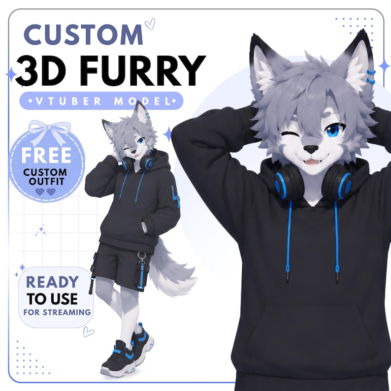 Custom Vroid Furry Avatar | Vtuber & Vrchat Character Commission ...