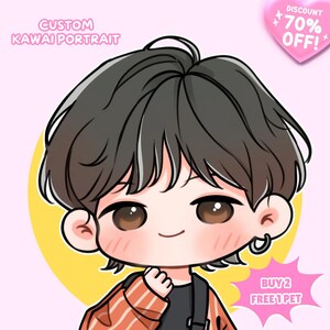 Custom Kawaii Portrait, Family Portrait Illustration With Pets, Custom ...