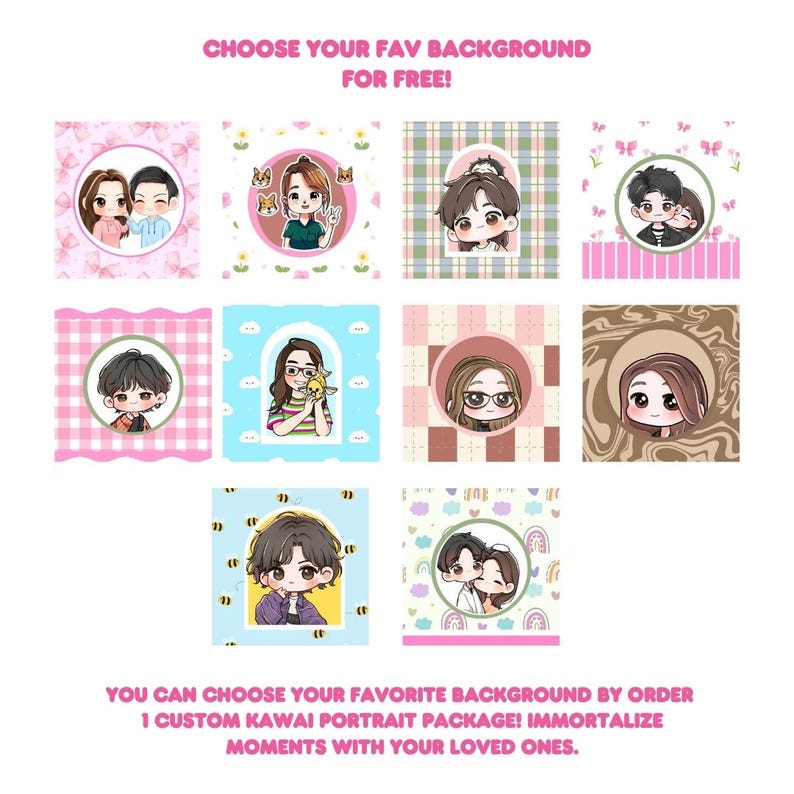 Custom Kawaii Portrait, Custom Couple Portrait, Family, Personalized ...