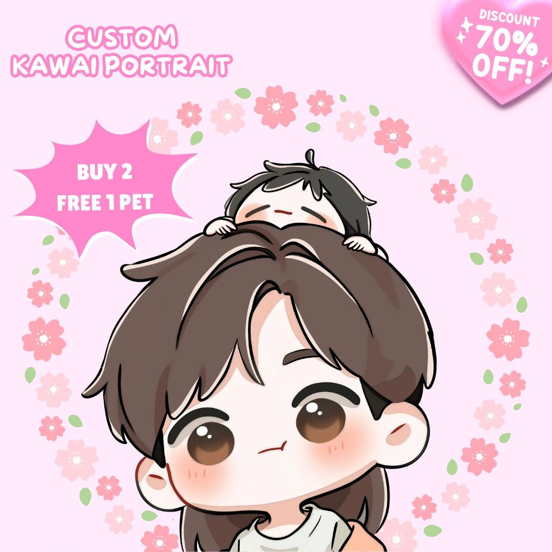 Custom Kawaii Portrait, Family Portrait Illustration With Pets, Custom ...