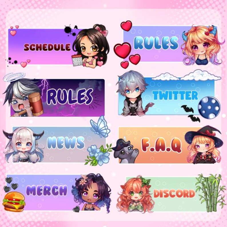 Custom Anime Twitch Panels | Personalized Chibi Stream Design - Etsy