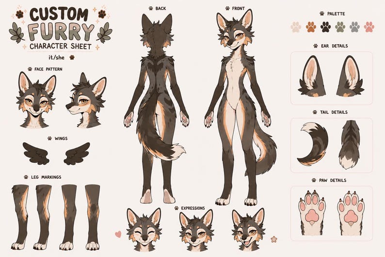 Custom Furry Character Sheet | Fursona Reference Design (digital) - Etsy