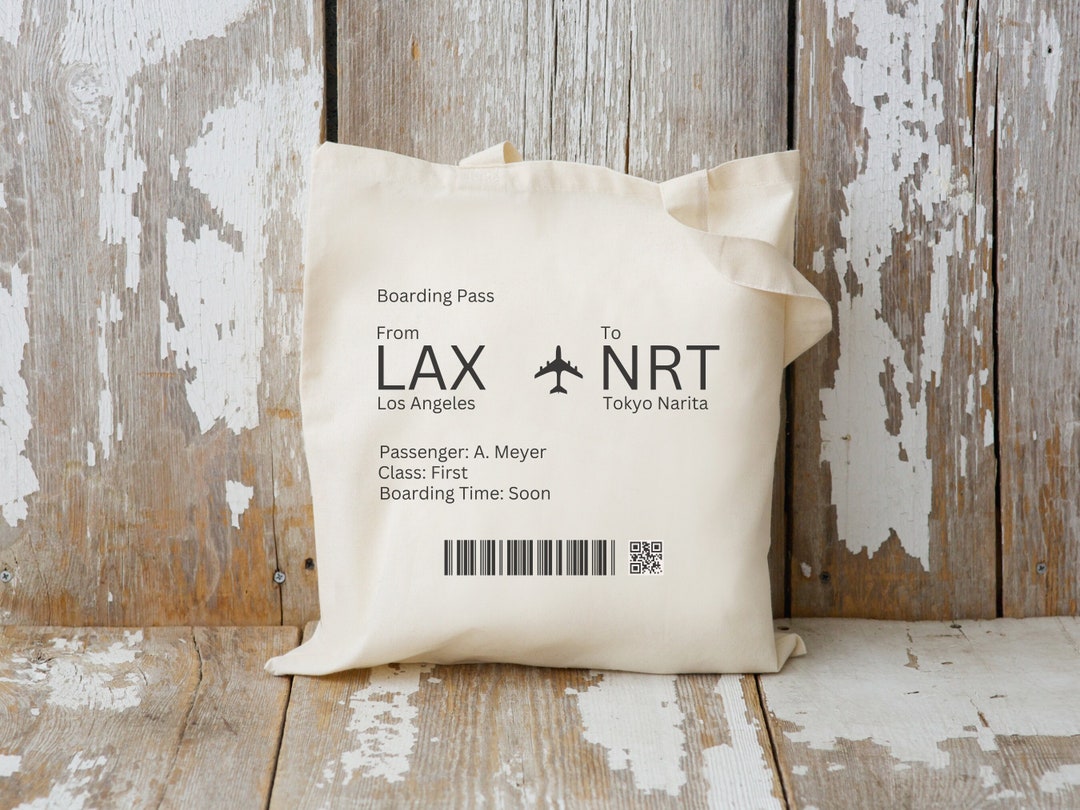 Custom Boarding Pass Gift, Cotton Canvas, Airport Tote Bag, Reusable ...