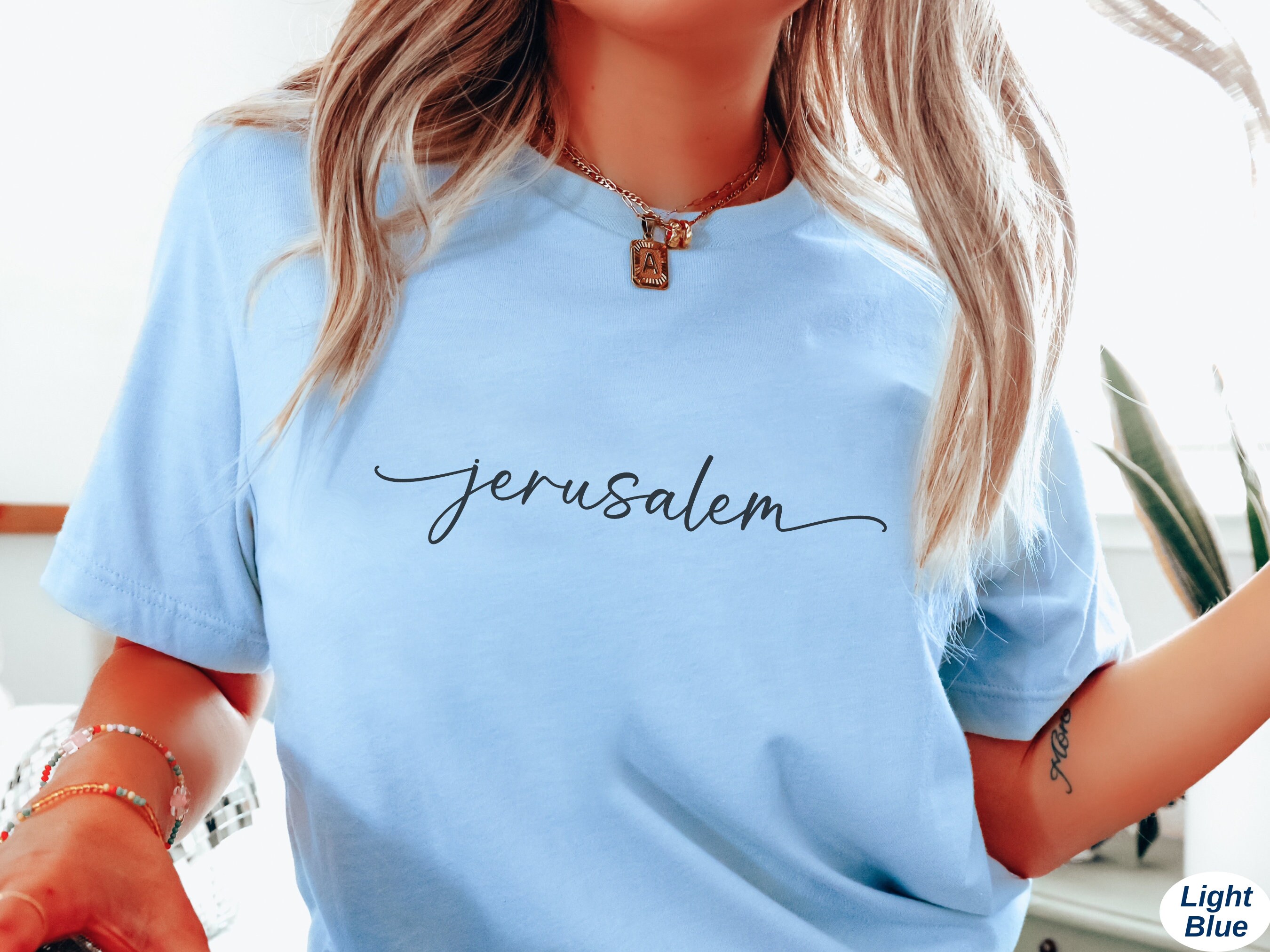 Cute Jerusalem Shirt Cursive Script With Swirls Minimalist Israel T ...