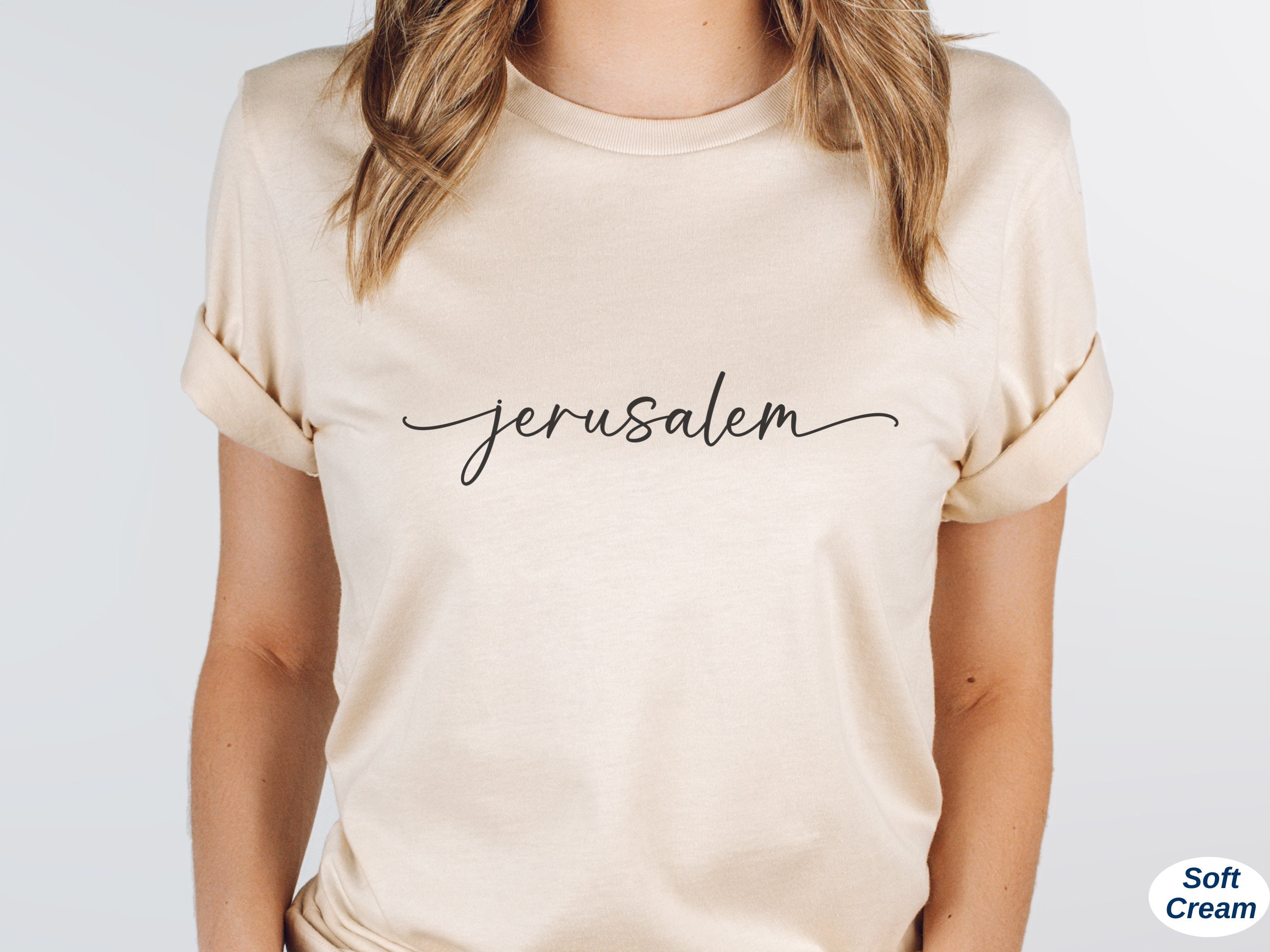 Cute Jerusalem Shirt Cursive Script With Swirls Minimalist Israel T ...