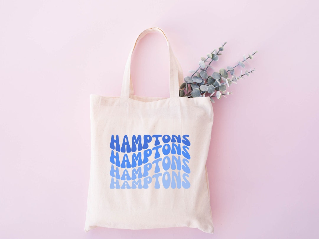 Hamptons Bag • Cotton Canvas Tote Bag • Blue • Retro Groovy Design ...