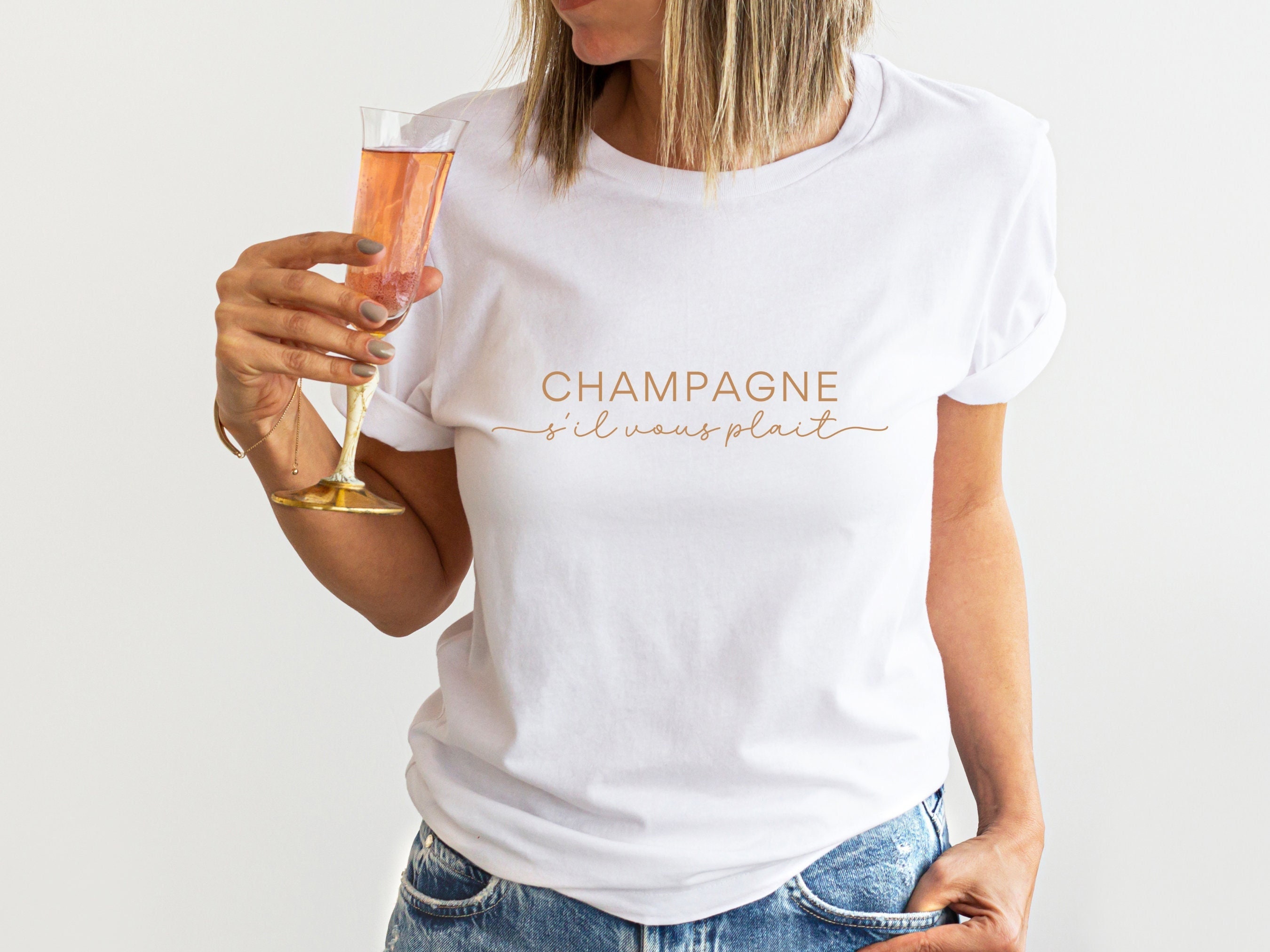 Champagne Please Shirt French Tshirt Minimalist Oversized Tee for Woman Cute Style Champagne ...