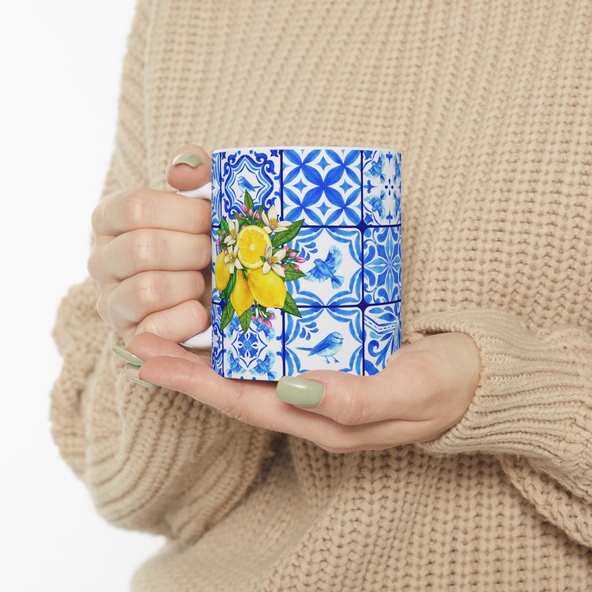 Italian Lemon Tile Mug Italian Blue Tiles Mediterranean Theme Gift ...