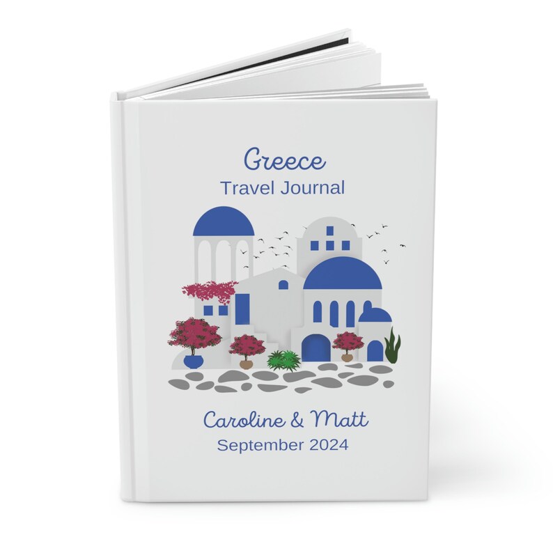 Custom Greece Travel Journal • Blue White House • Greece Vacation ...