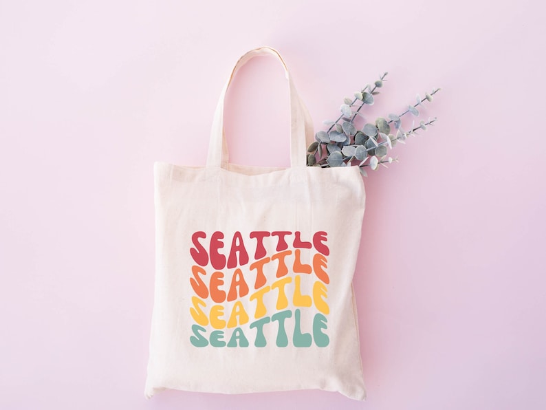 Seattle Bag, Cotton Canvas Tote Bag, Retro Groovy Design, Reusable ...