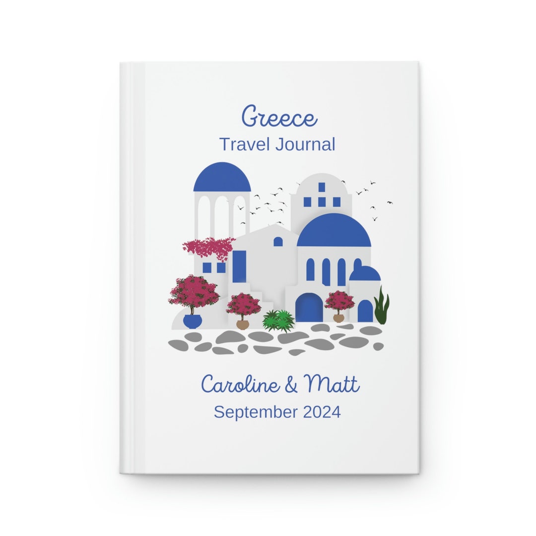 Custom Greece Travel Journal • Blue White House • Greece Vacation ...