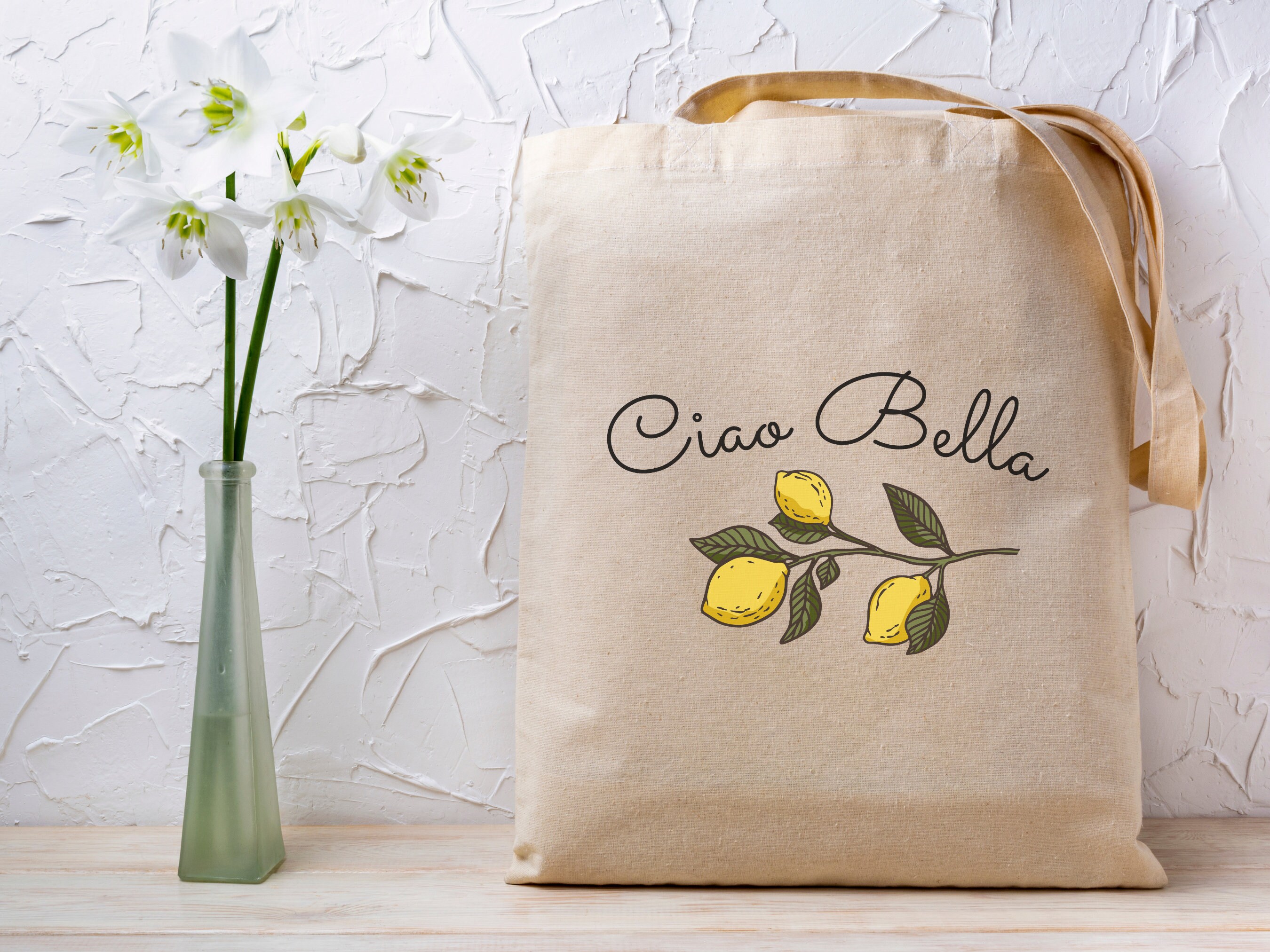 Ciao Bella Bag • Cotton Canvas Tote Bag • Amalfi Coast Lemon Design ...