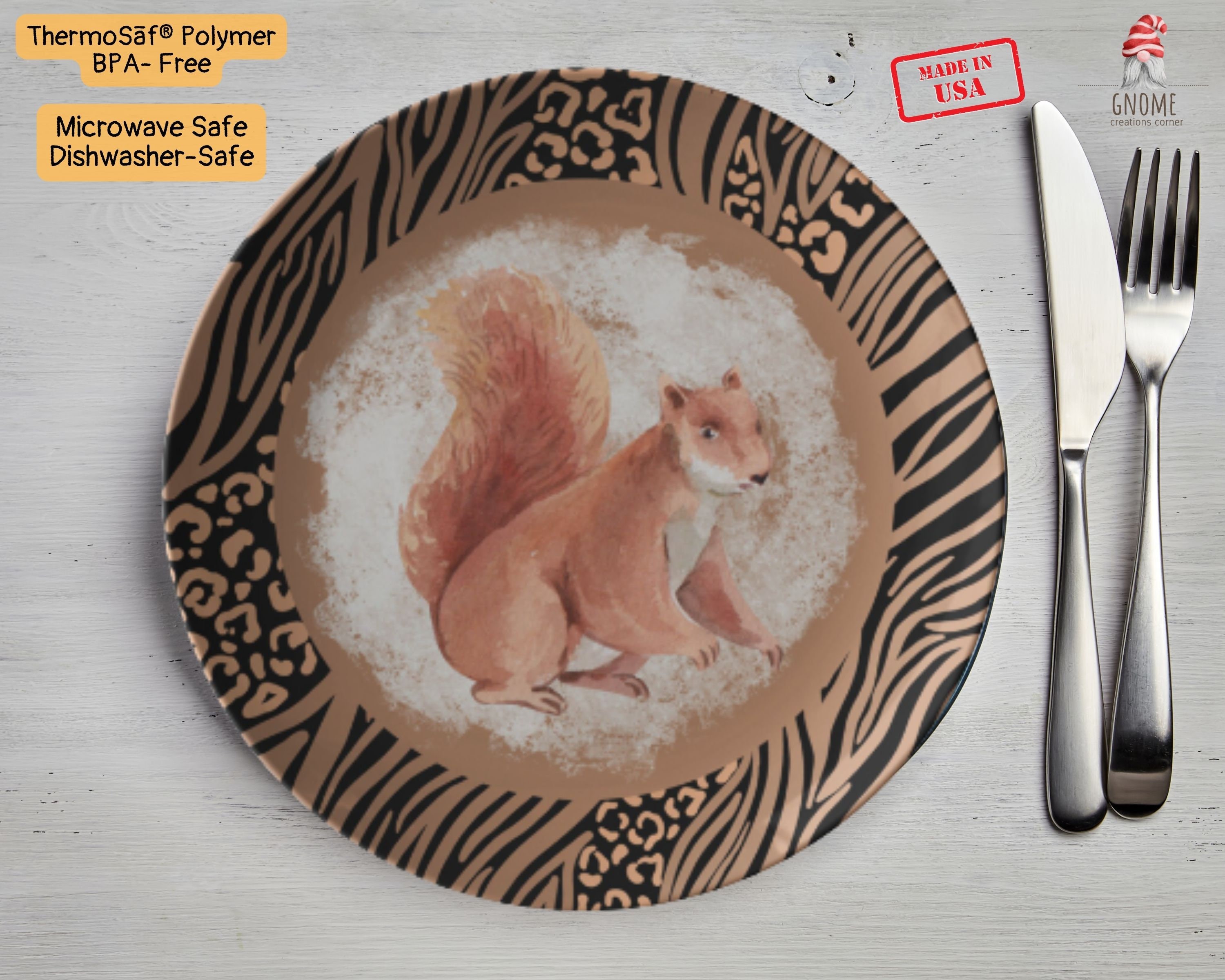 10" Cute Squirrel Plate | Safari Dinner Plate | Home Gift Party Plate | Outdoor Dinnerware ...