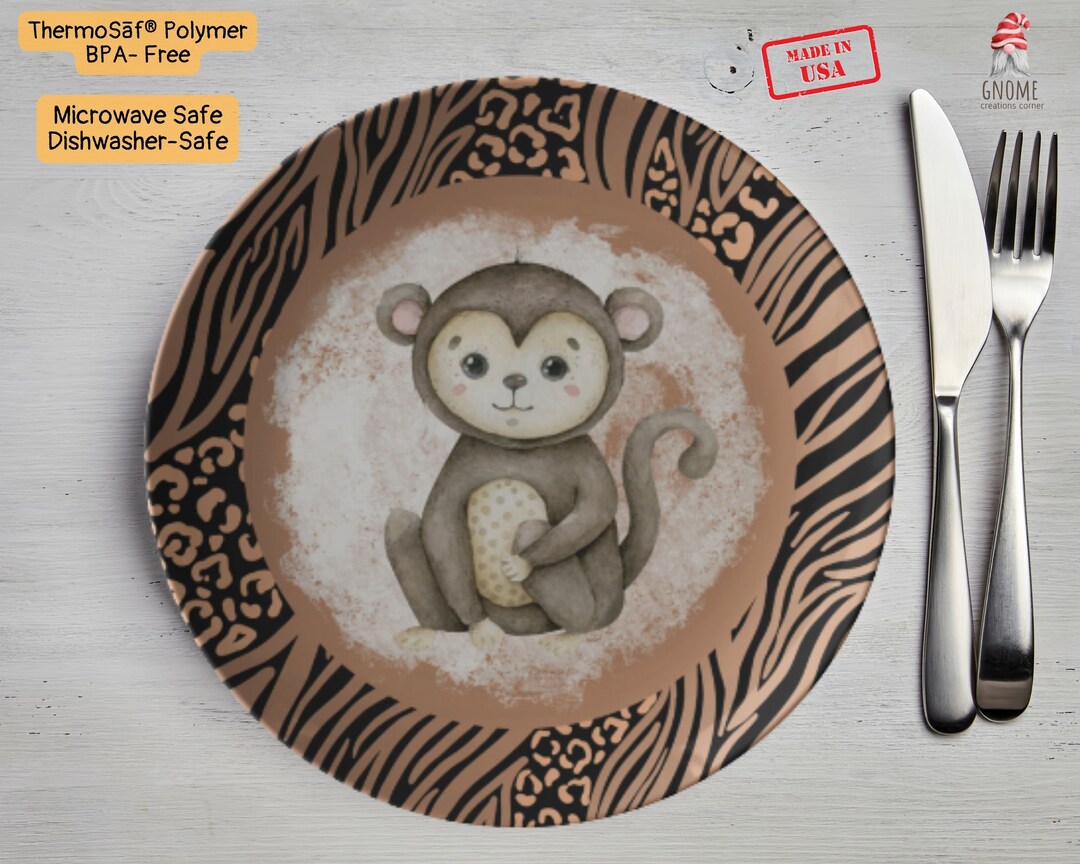 10" Cute Monkey Plate | Safari Dinner Plate | Home Gift Safari Party ...