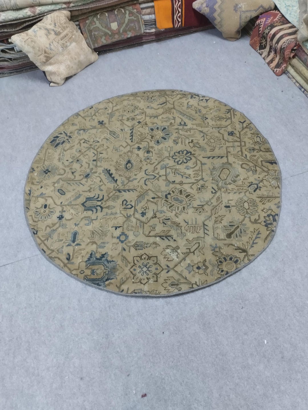 4x4 Round Rug, Oval Rug, Turkish Oval Rug, Oushak Rug, Livingroom ...