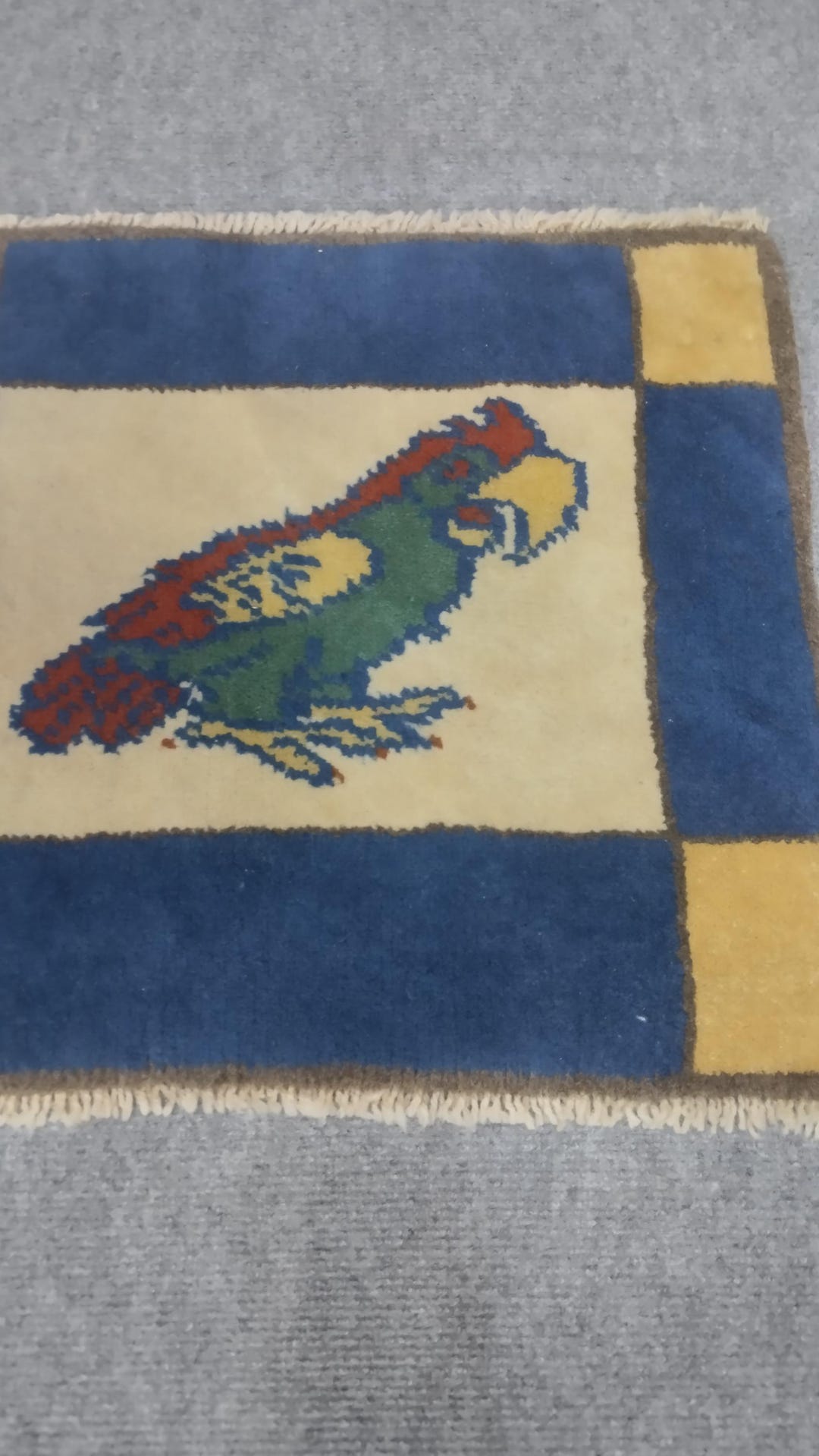 1.7x1.5 Pictorial Rug, Turkish Rug, Parrot Rug, Blue Rug, Oushak Rug ...