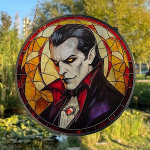 Vampire Dracula Painted Stained Glass Suncatcher, Window Hanging Decor ...