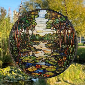 Florida Everglades Painted Stained Glass Suncatcher, Window Hanging ...