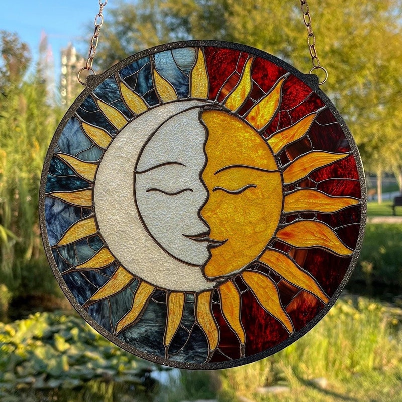 Stained Glass Sun and Moon - Etsy