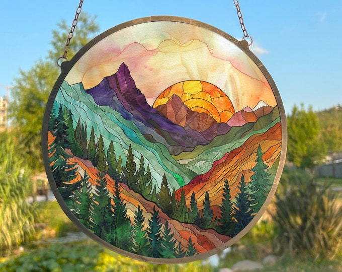 Stained Glass Mountain Window, Handmade Window Decor, Utah Mountains - Etsy