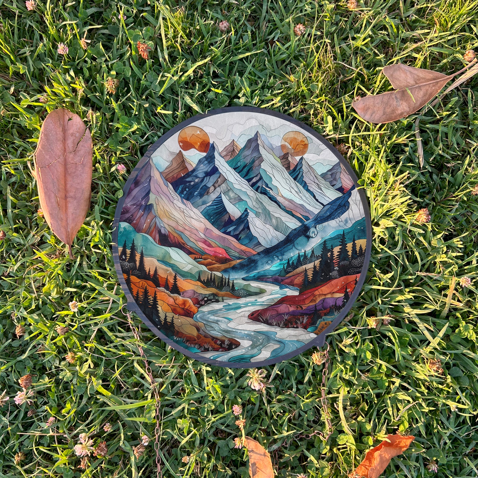 Alpine Mountain Range Painted Stained Glass Suncatcher, Window Hanging ...