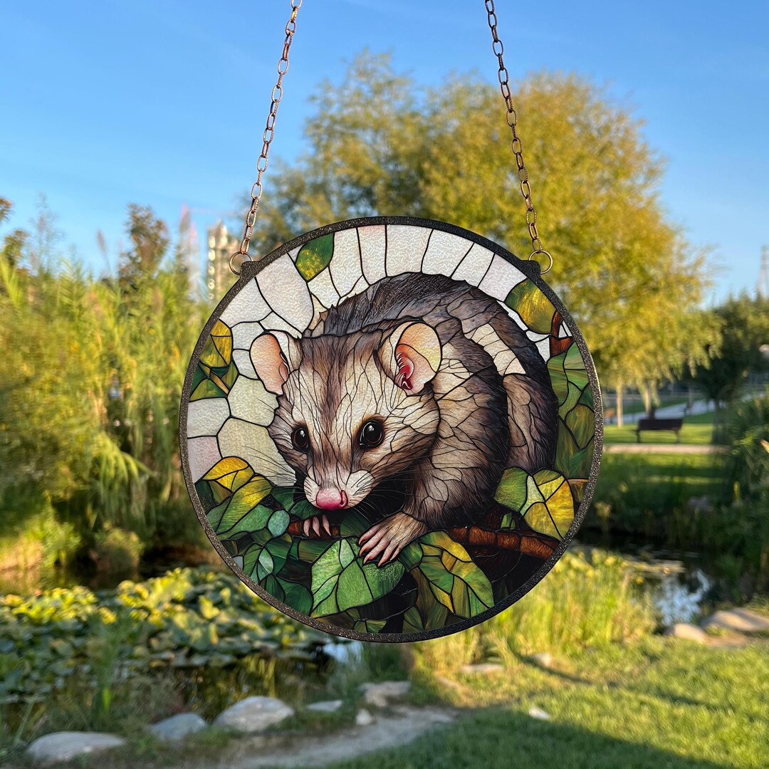 The Opossum Painted Stained Glass Suncatcher, Window Hanging Decor ...