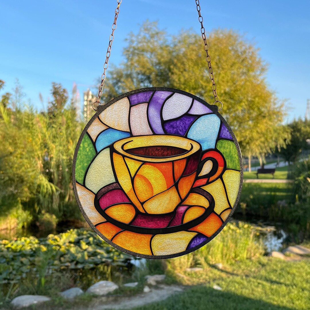 Colorful Coffee Cup Stained Glass Suncatcher, Kitchen Decor - Etsy