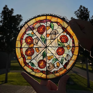 Pizza Stained Glass, Window Hanging Decor, Kitchen Suncatcher Decor ...
