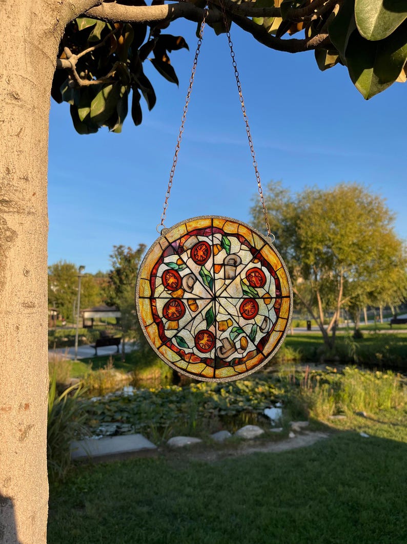 Pizza Stained Glass, Window Hanging Decor, Kitchen Suncatcher Decor ...