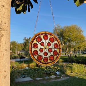 Pepperoni Pizza Stained Glass, Window Hanging Decor, Kitchen Suncatcher ...