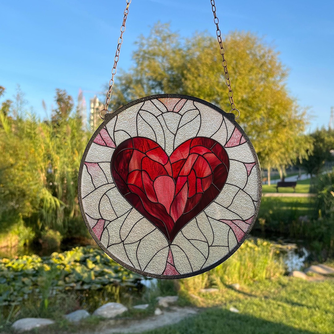 Valentines Heart Suncatcher Window Hanging, Stained Glass Style Art ...