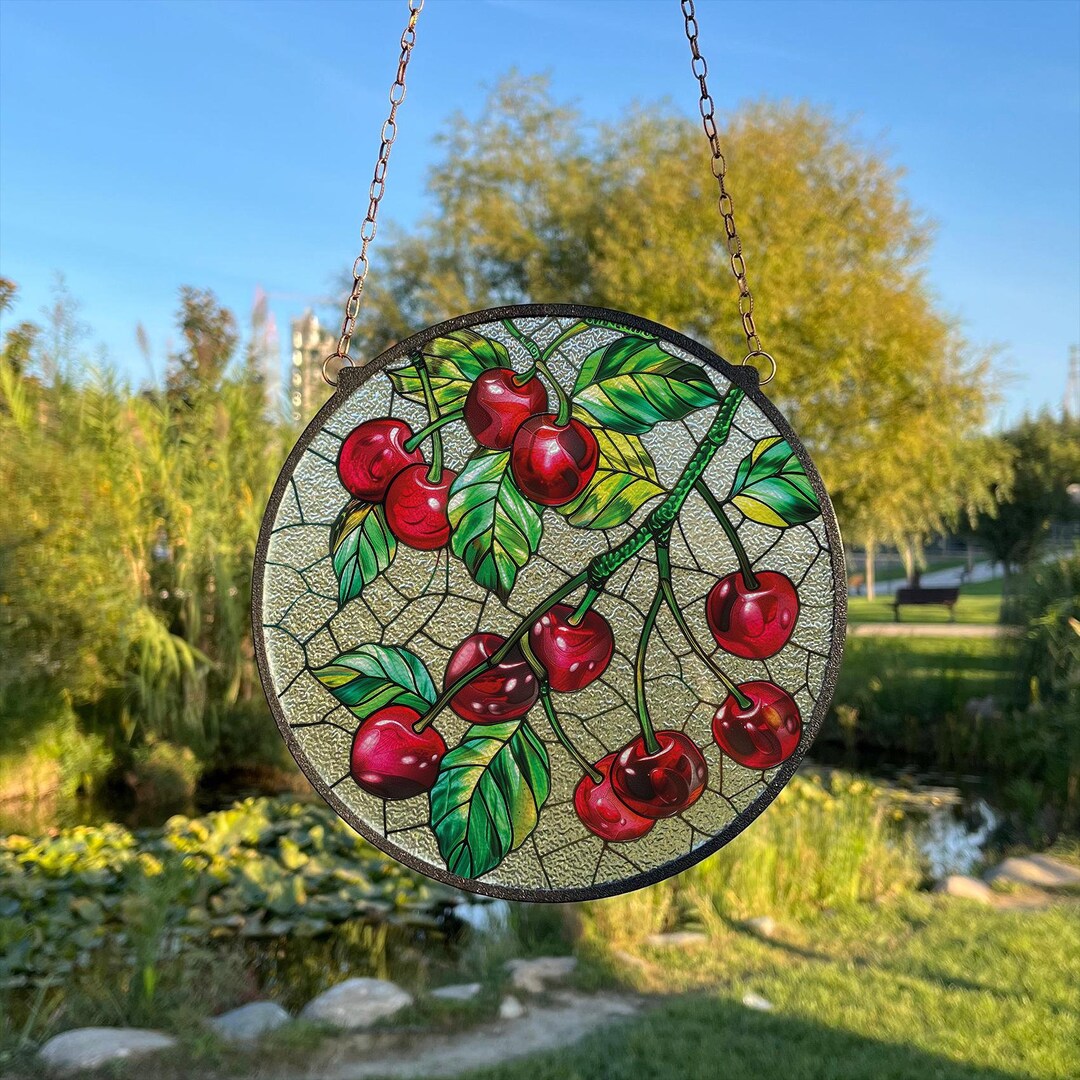 Cherries on the Tree Stained Glass Style Wall and Window Decoration ...
