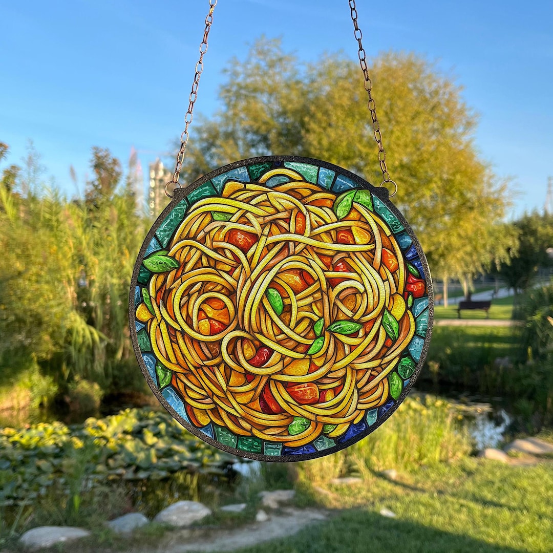 Spaghetti Pasta Stained Glass, Window Hanging Decor, Kitchen Suncatcher ...