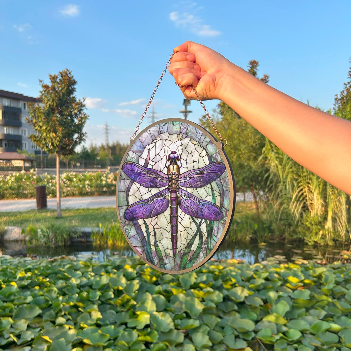 Purple Dragonfly Painted Stained Glass Suncatcher, Window Hanging Decor ...
